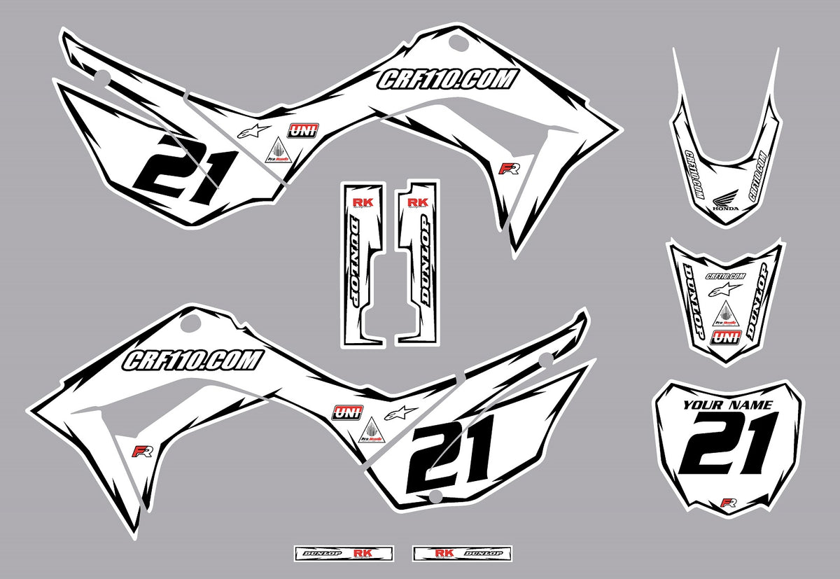 2019-2024 Honda CRF110 Full Graphics Kit (White) Shock Series - CRF110 ...