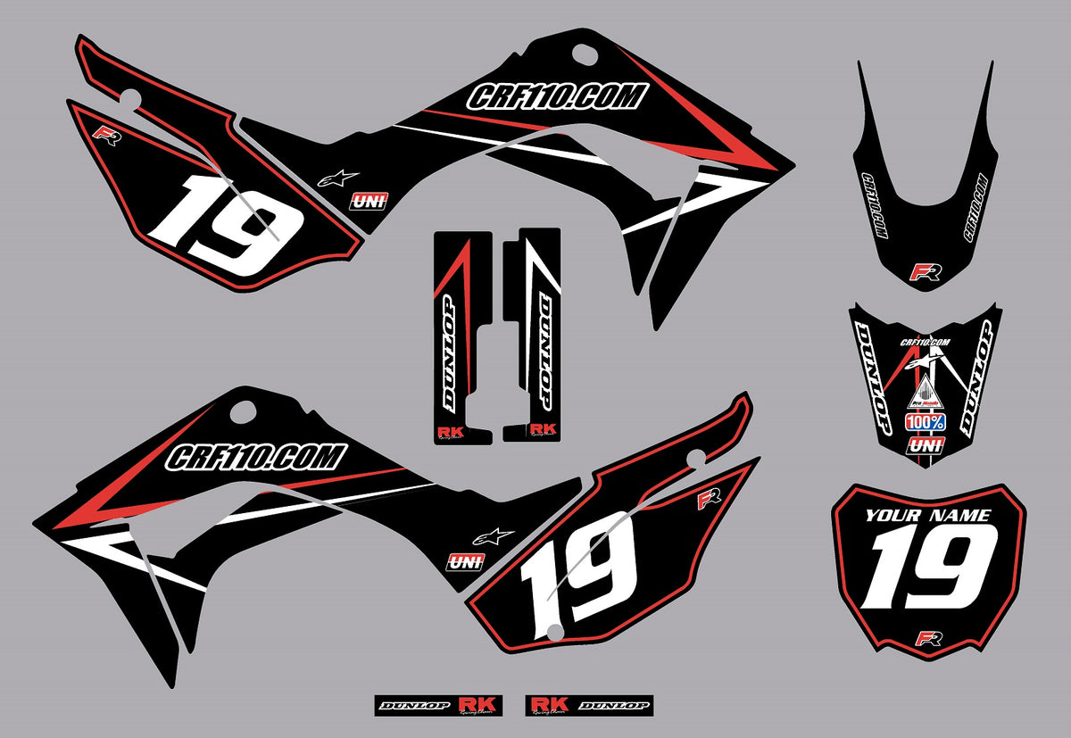 2019-2024 Honda CRF110 Full Graphics Kit (Black) Arrow Series - CRF110 ...